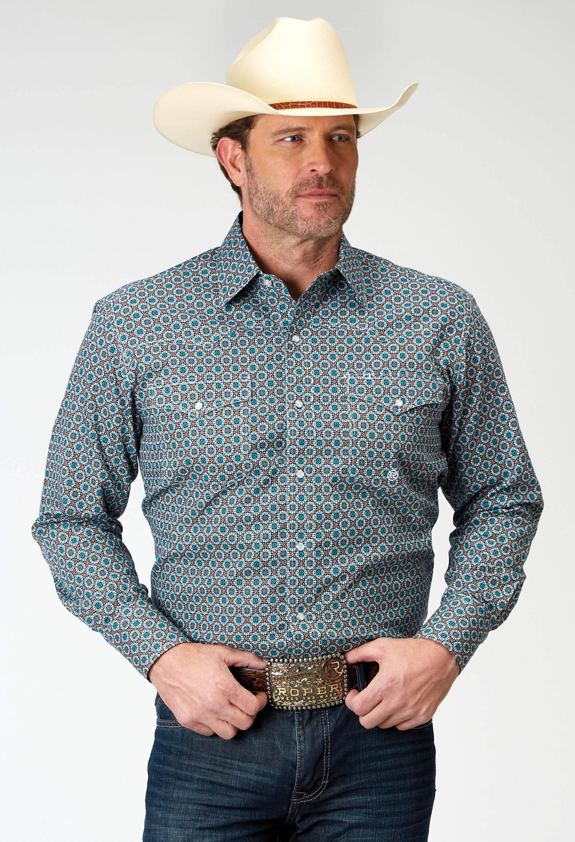 Roper Mens Long Sleeve Snap Frontier Foulard Western Shirt - Walmart.com