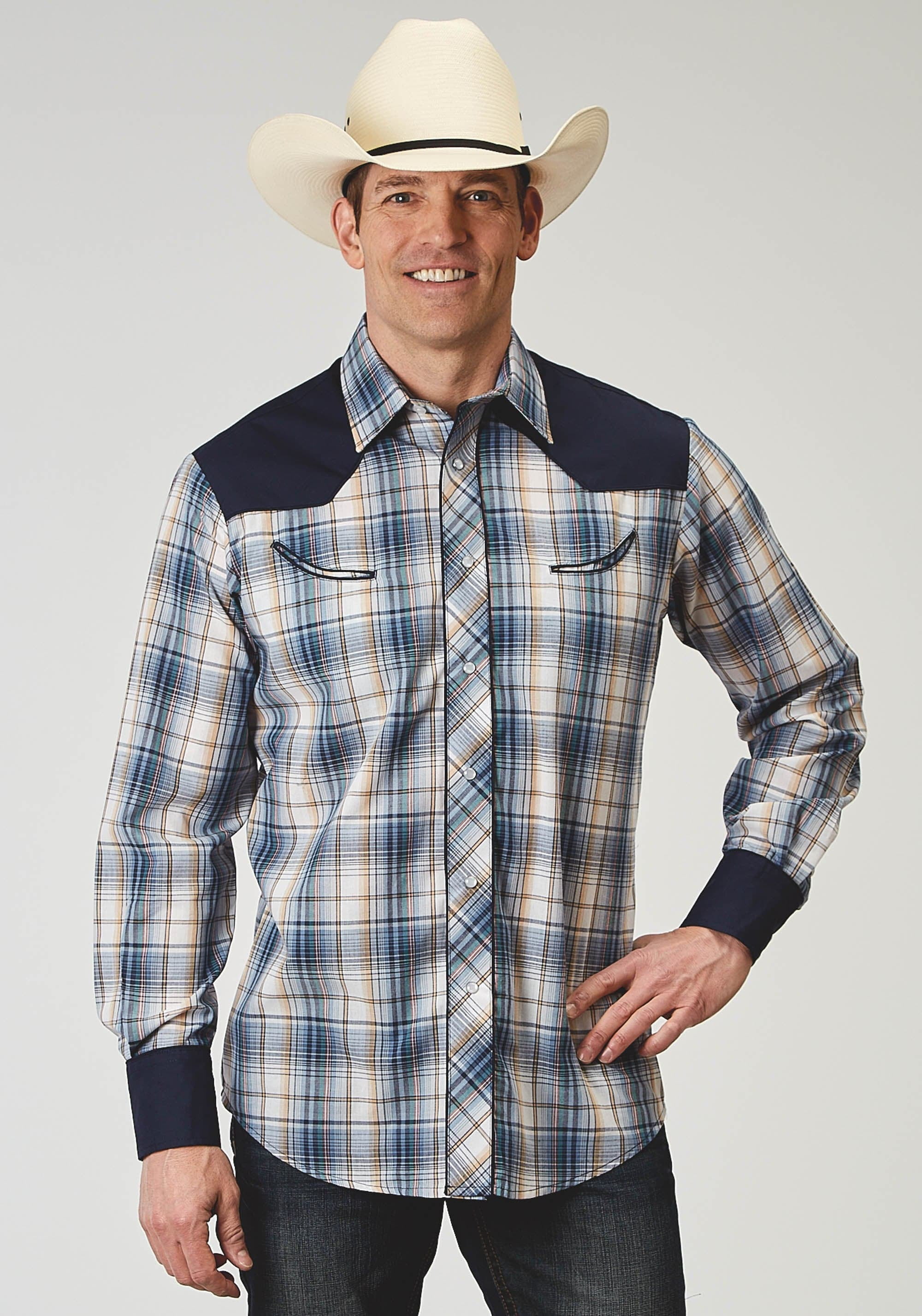 Roper Mens Long Sleeve Snap Madris Plaid Plaid Western Shirt With ...