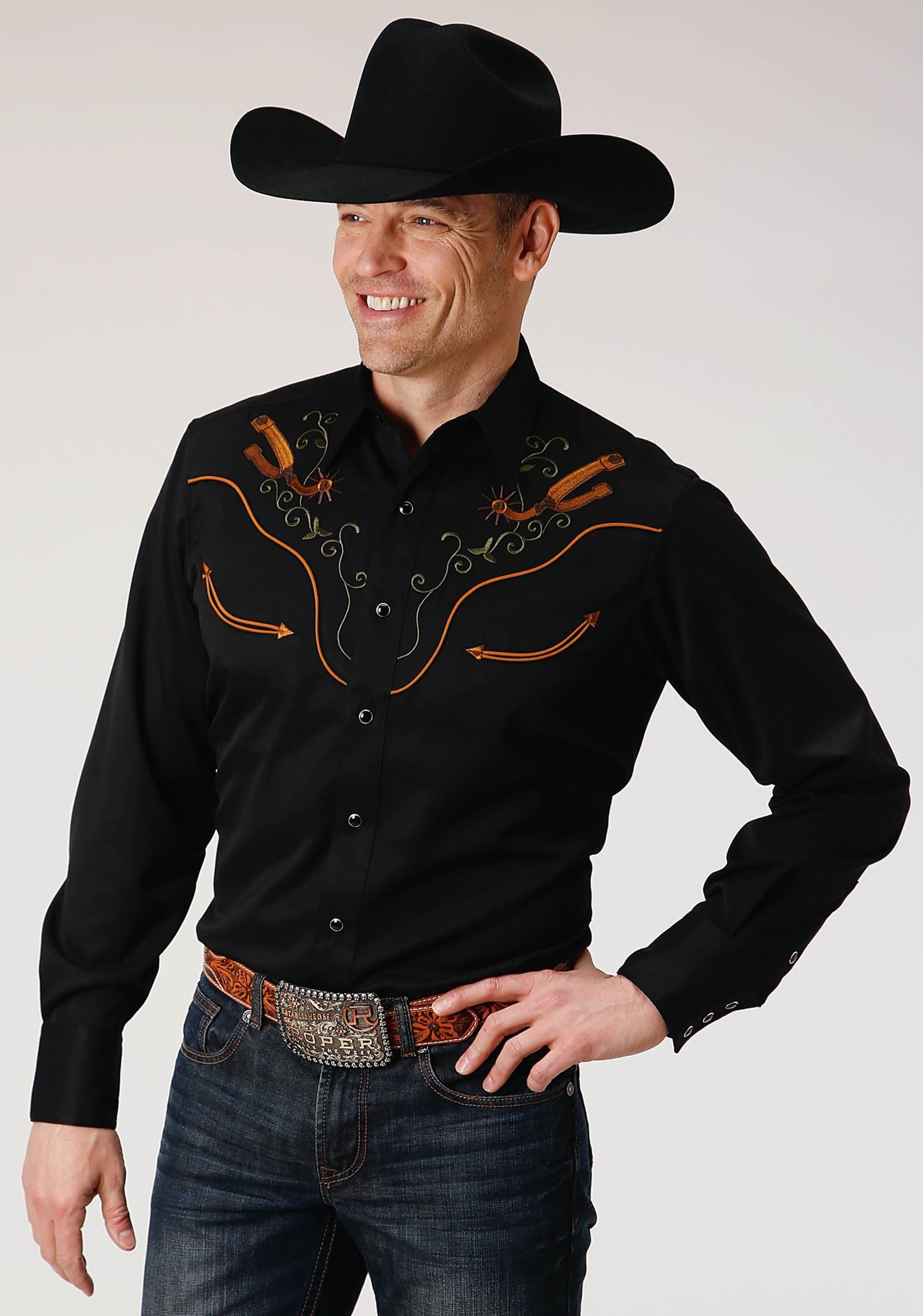 Roper Mens Long Sleeve Snap Poly Rayon Retro Shirt Western Shirt - Walmart.com