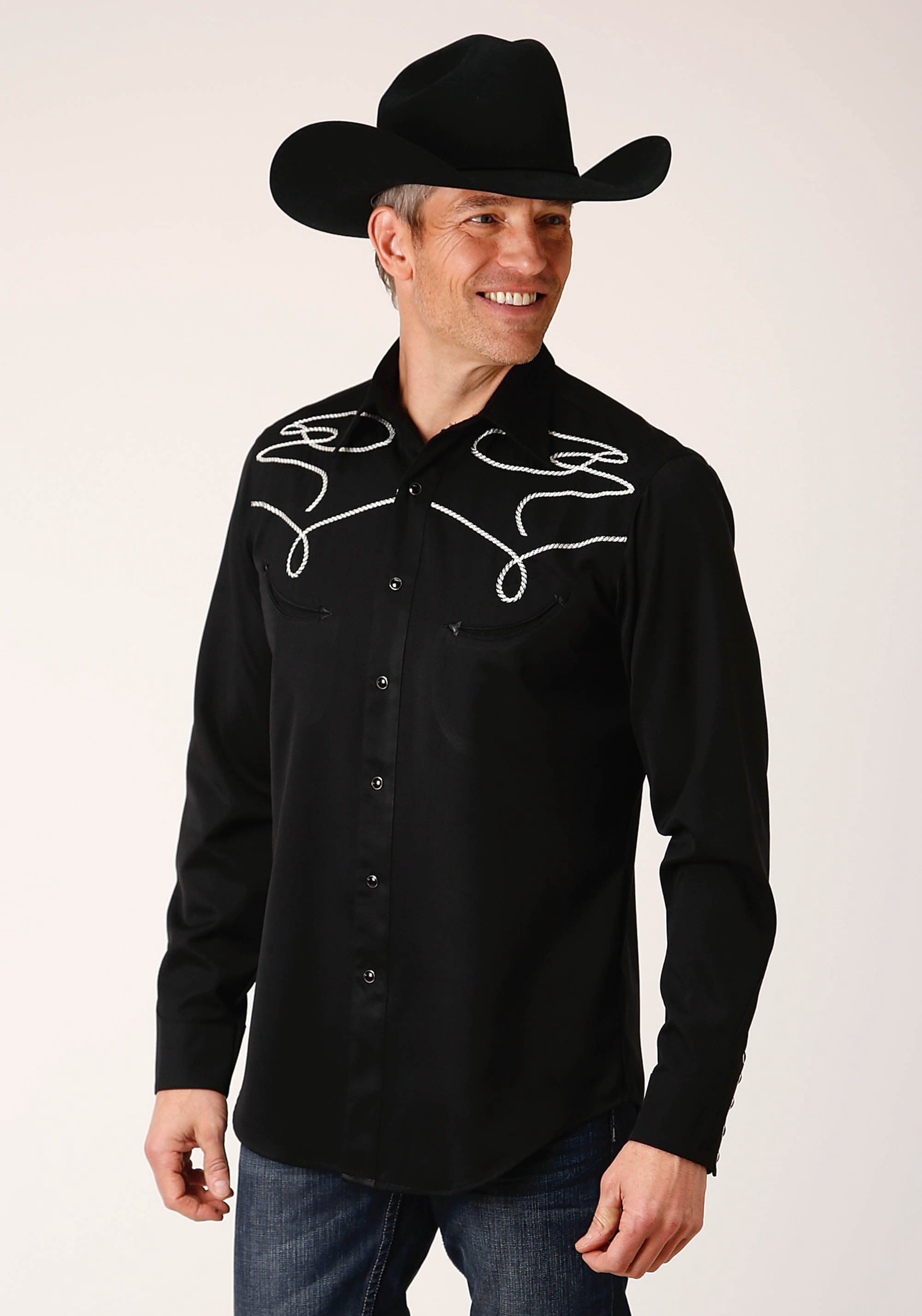 Roper Mens Long Sleeve Snap Poly Rayon Twill Western Shirt - Walmart.com