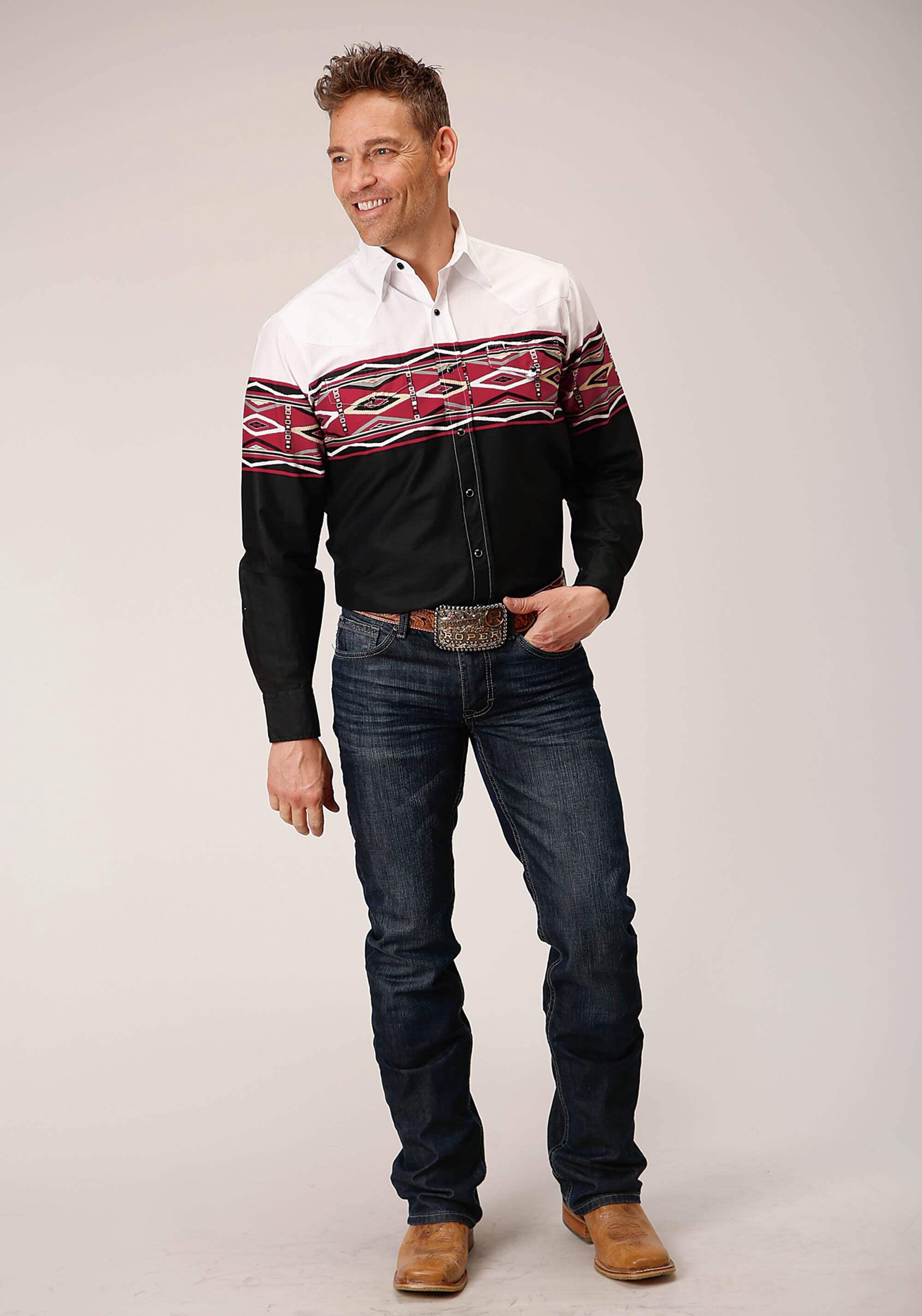 Roper Mens Long Sleeve Snap Tribal Border Western Shirt - Walmart.com