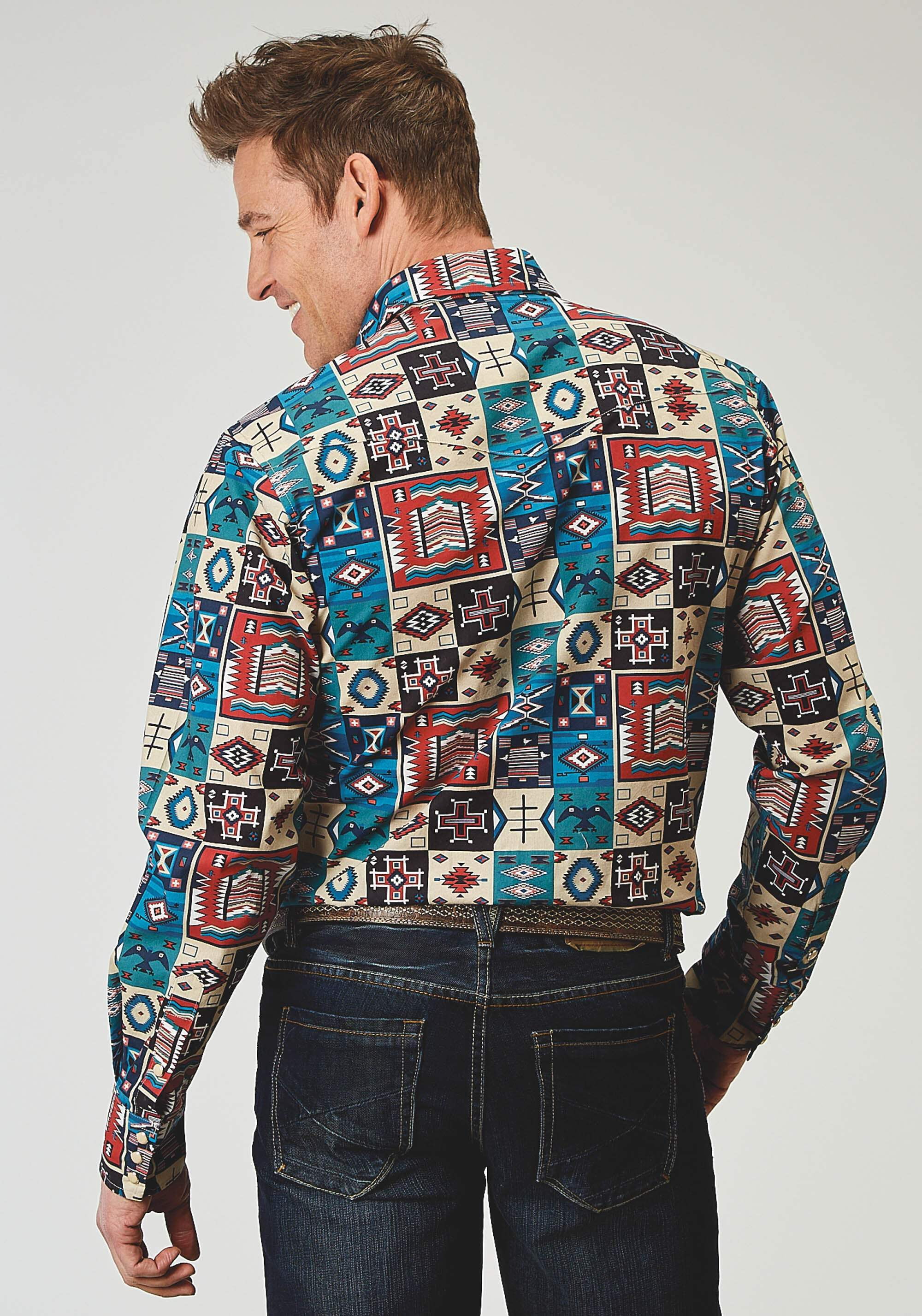 Roper Mens Long Sleeve Snap Vintage Patchwork Print Western Shirt ...