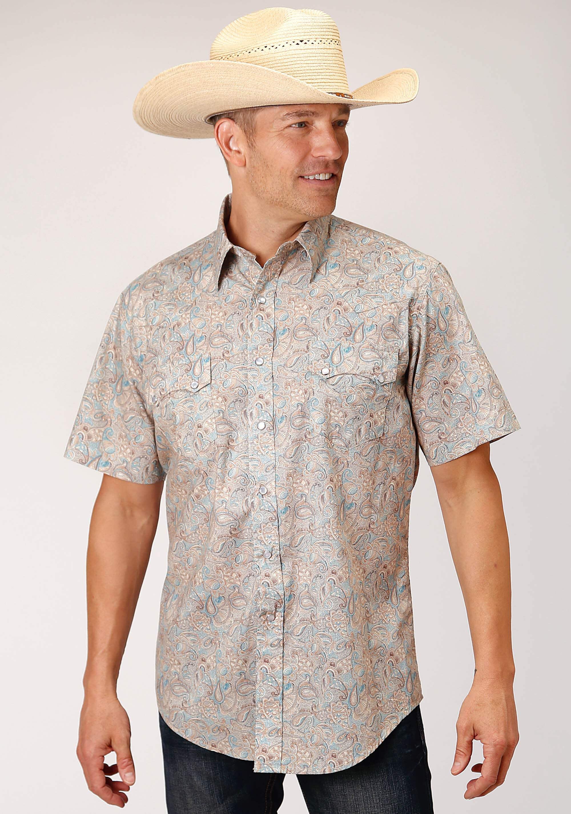 Roper Mens Short Sleeve Snap Dot Paisley Print Western Shirt - Walmart.com