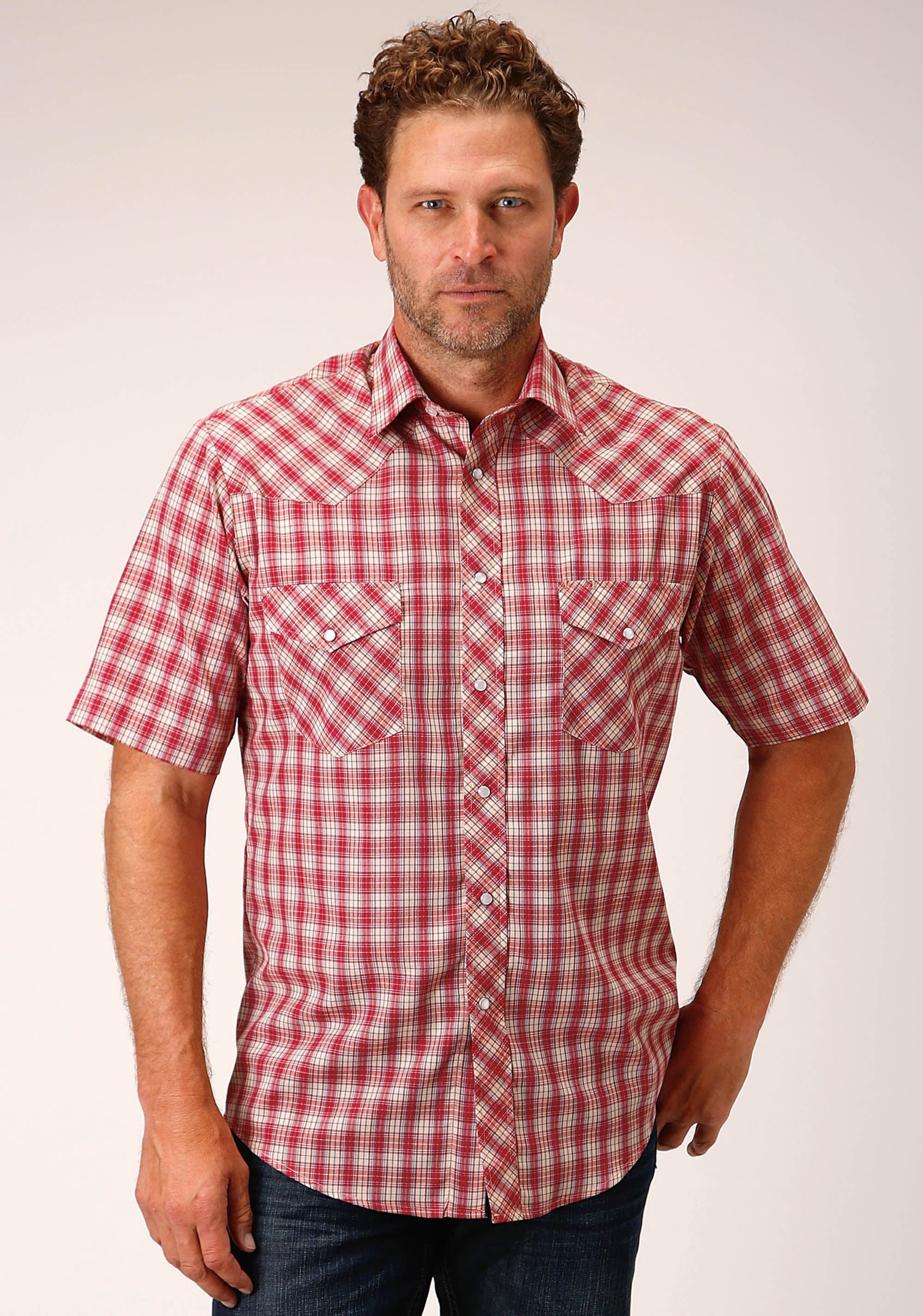 Roper Mens Short Sleeve Snap Red And Multi Colored Small Scale Western ...