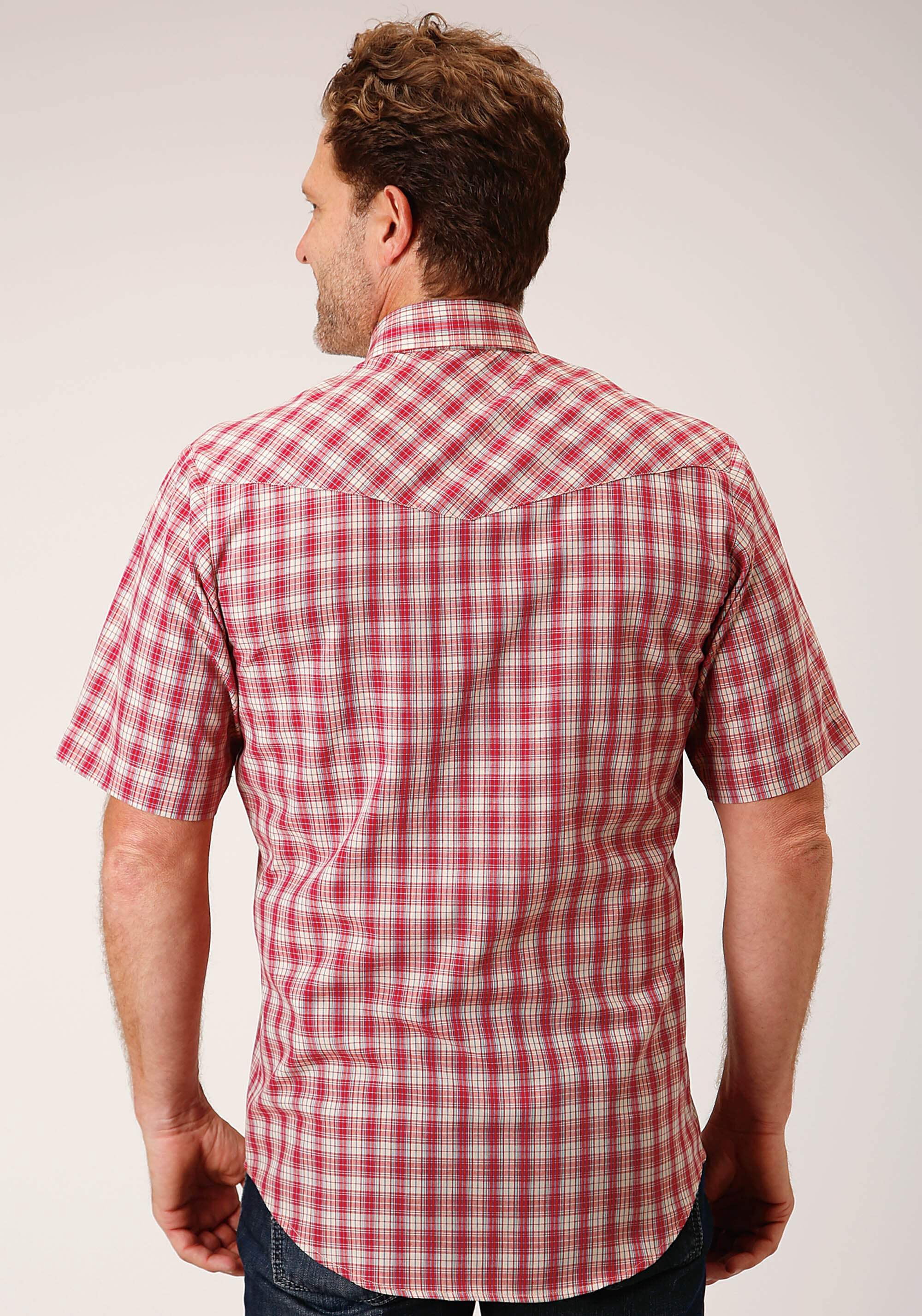 Roper Mens Short Sleeve Snap Red And Multi Colored Small Scale Western ...