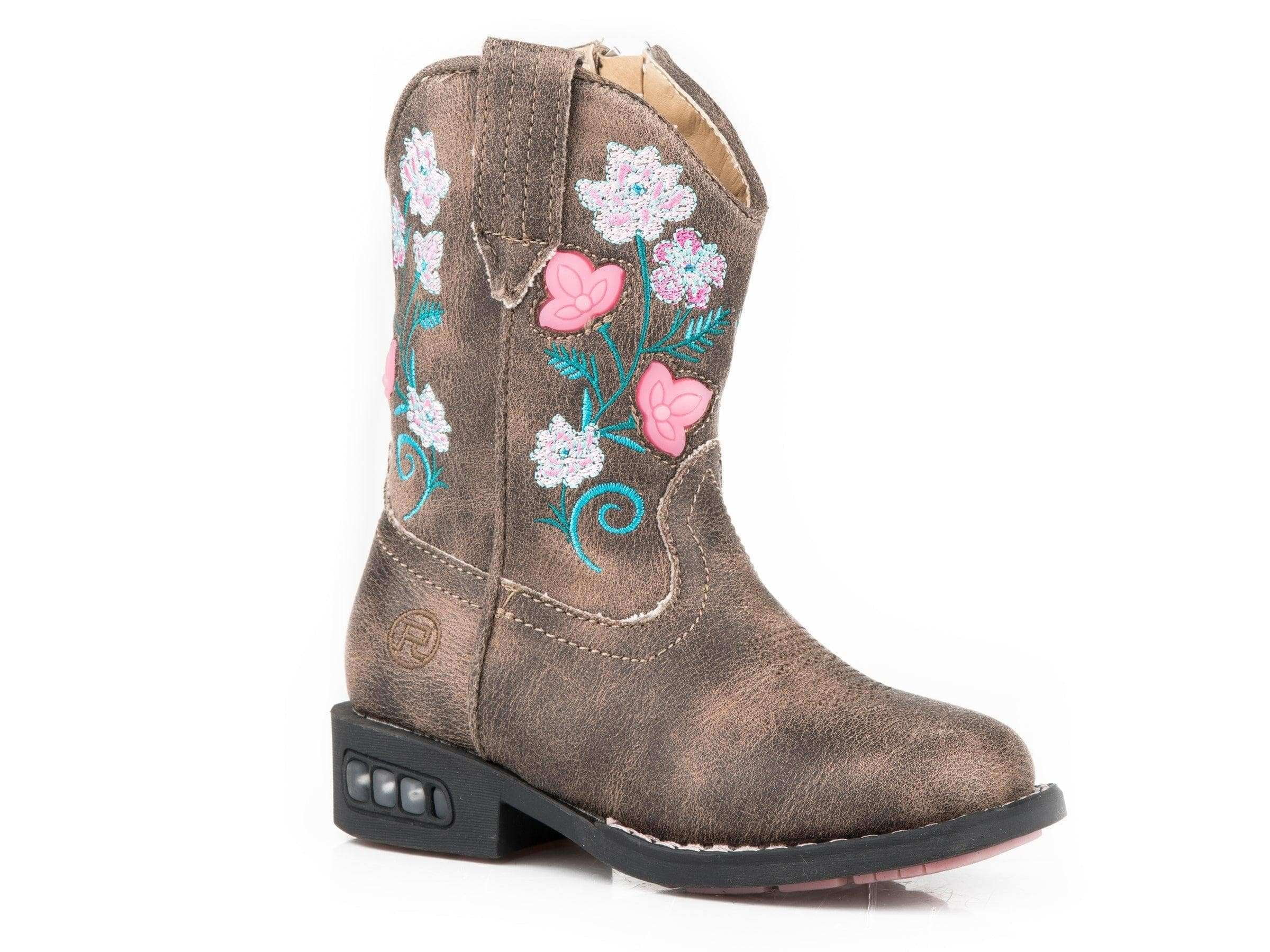 Roper Toddler Girls Dazzle Floral Lights Round Toe Cowboy Casual Boots ...