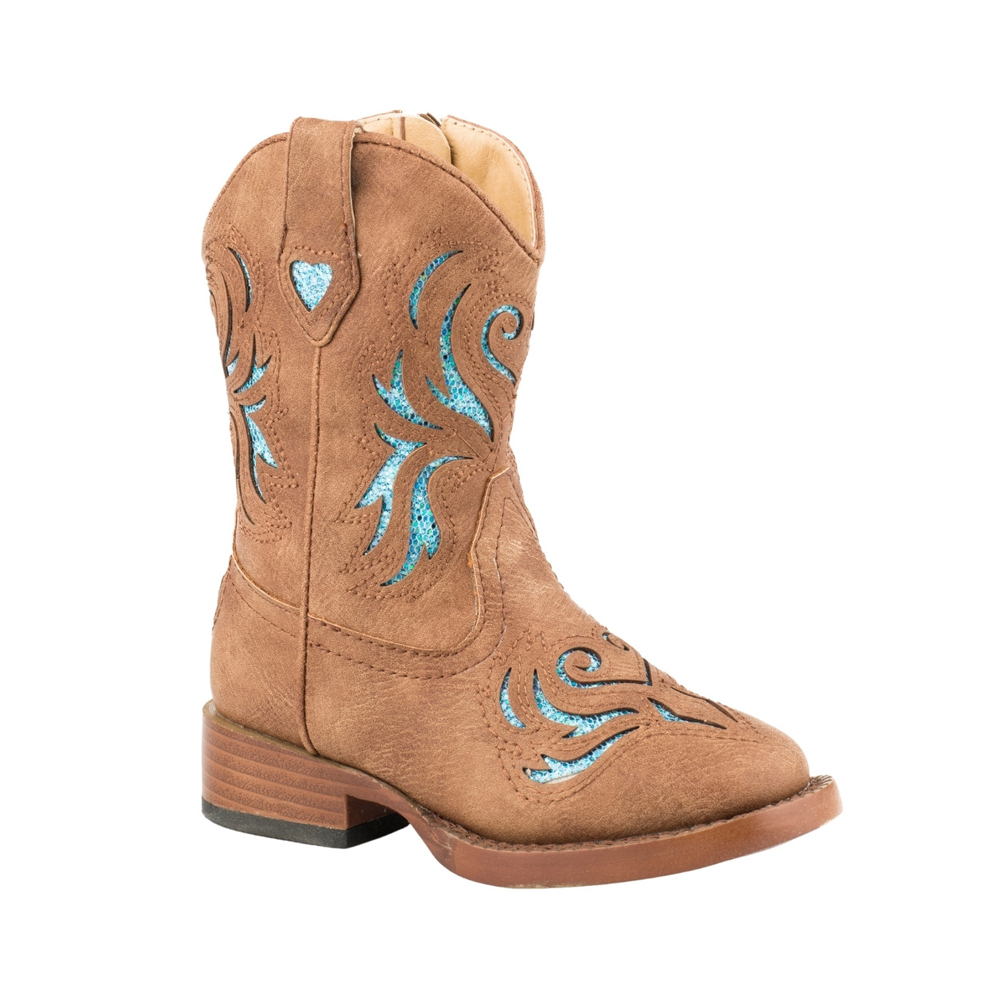 Roper Girls Glitter Breeze Inlay Square Toe Cowboy Mid Calf Boots ...