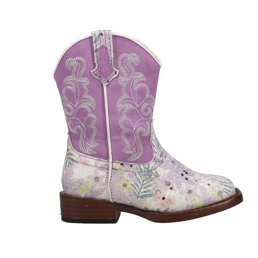 Roper Toddler Girls Glitter Floral Square Toe Cowboy Casual Boots Ankle ...