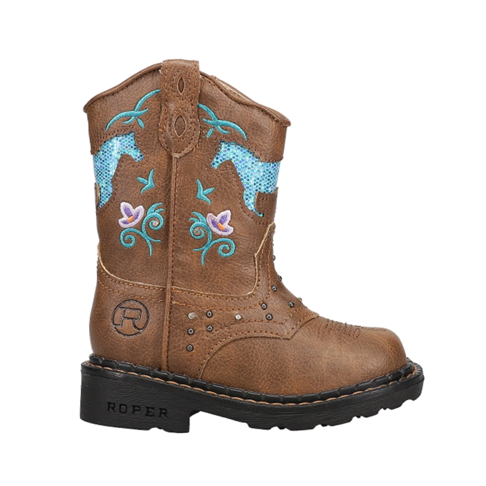 Roper Toddler Girls Horse Flowers Floral Round Toe Cowboy Casual Boots ...