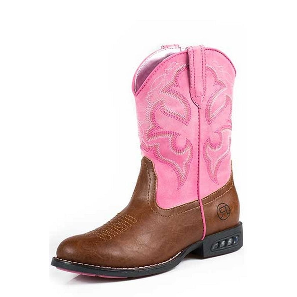 Roper Kids Cowboy Western Boots Girls Cowgirl Lights Tan Pink 09-018 ...
