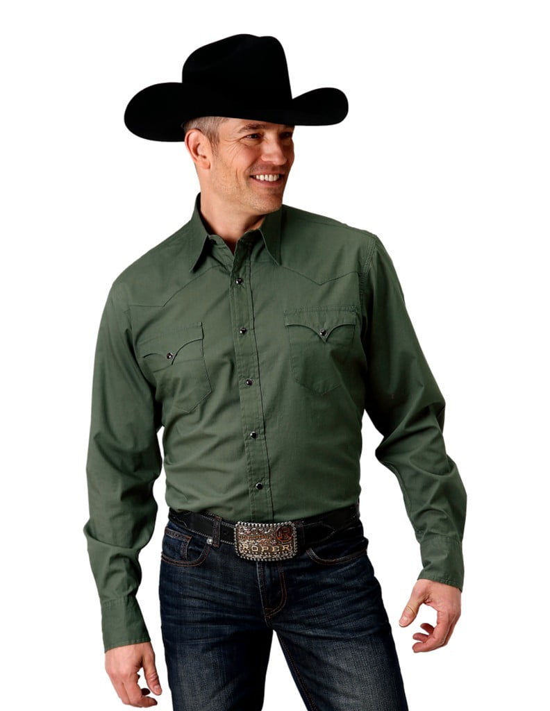 Roper Western Shirt Mens L/S Solid Snap 2XL Green 03-001-0060-0782 GR ...
