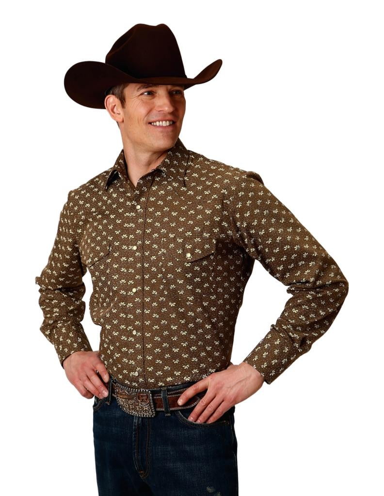 Roper Western Shirt Mens Long Sleeve Snap S Brown 01-001-0019-0624 BR - Walmart.com