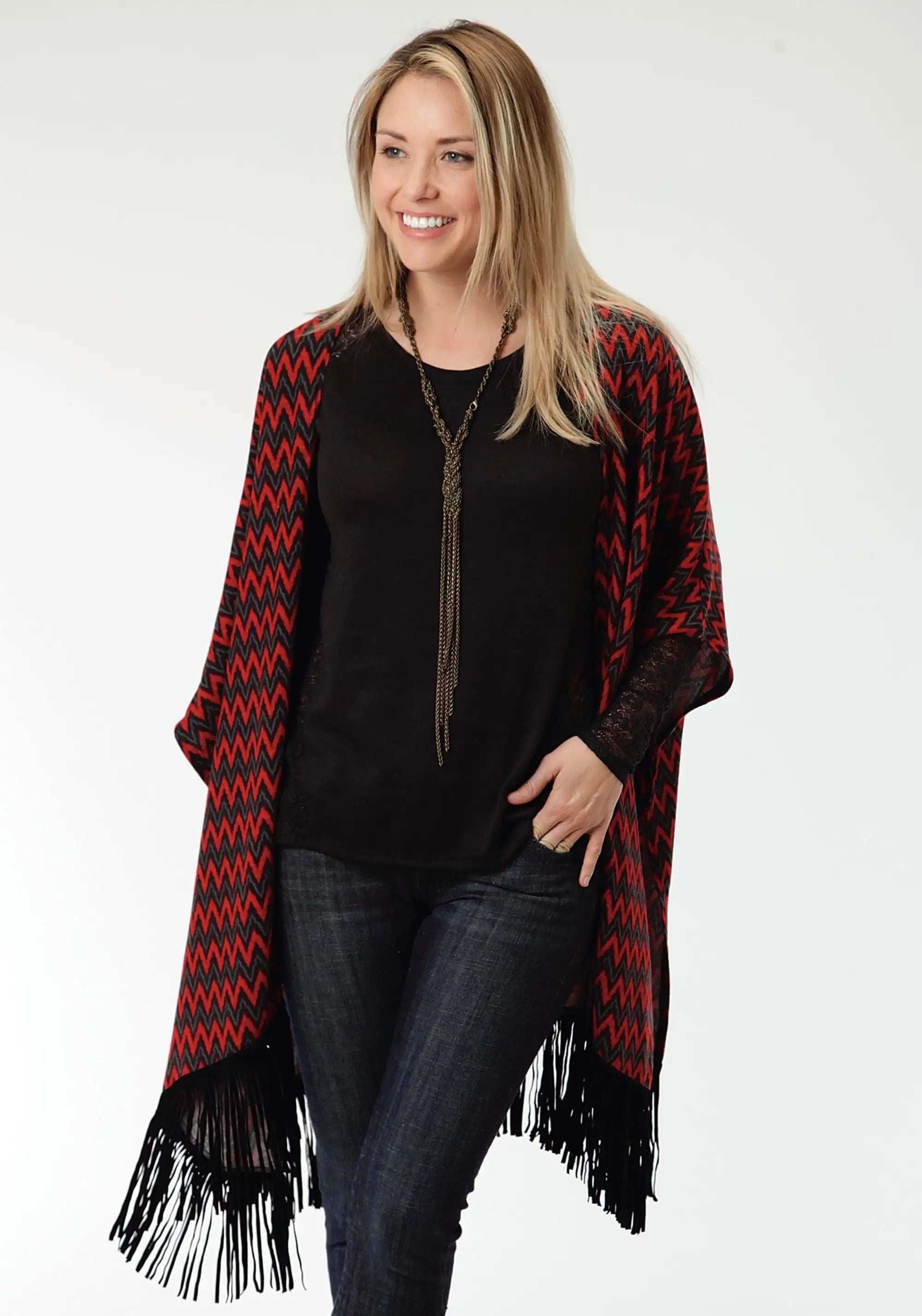 Roper Western Shirt Women L/S Fringe Poncho Red 03-058-0514-7015 RE ...