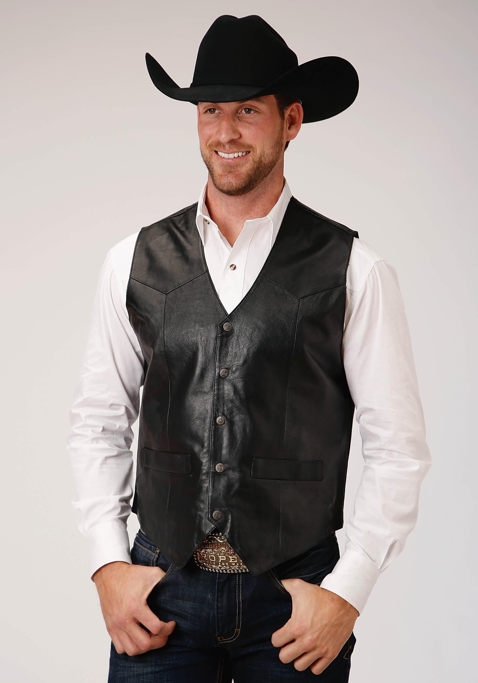 Roper Western Vest Mens Leather Snap Tall Black 02-075-0520-0800 BL ...