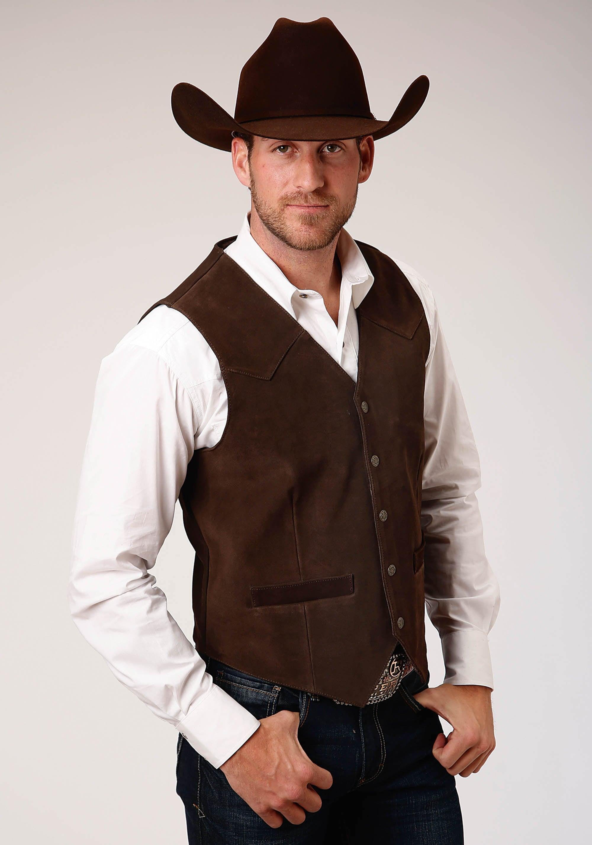 Roper Western Vest Mens Leather Vest Snap Brown 02-075-0500-0510 BR ...
