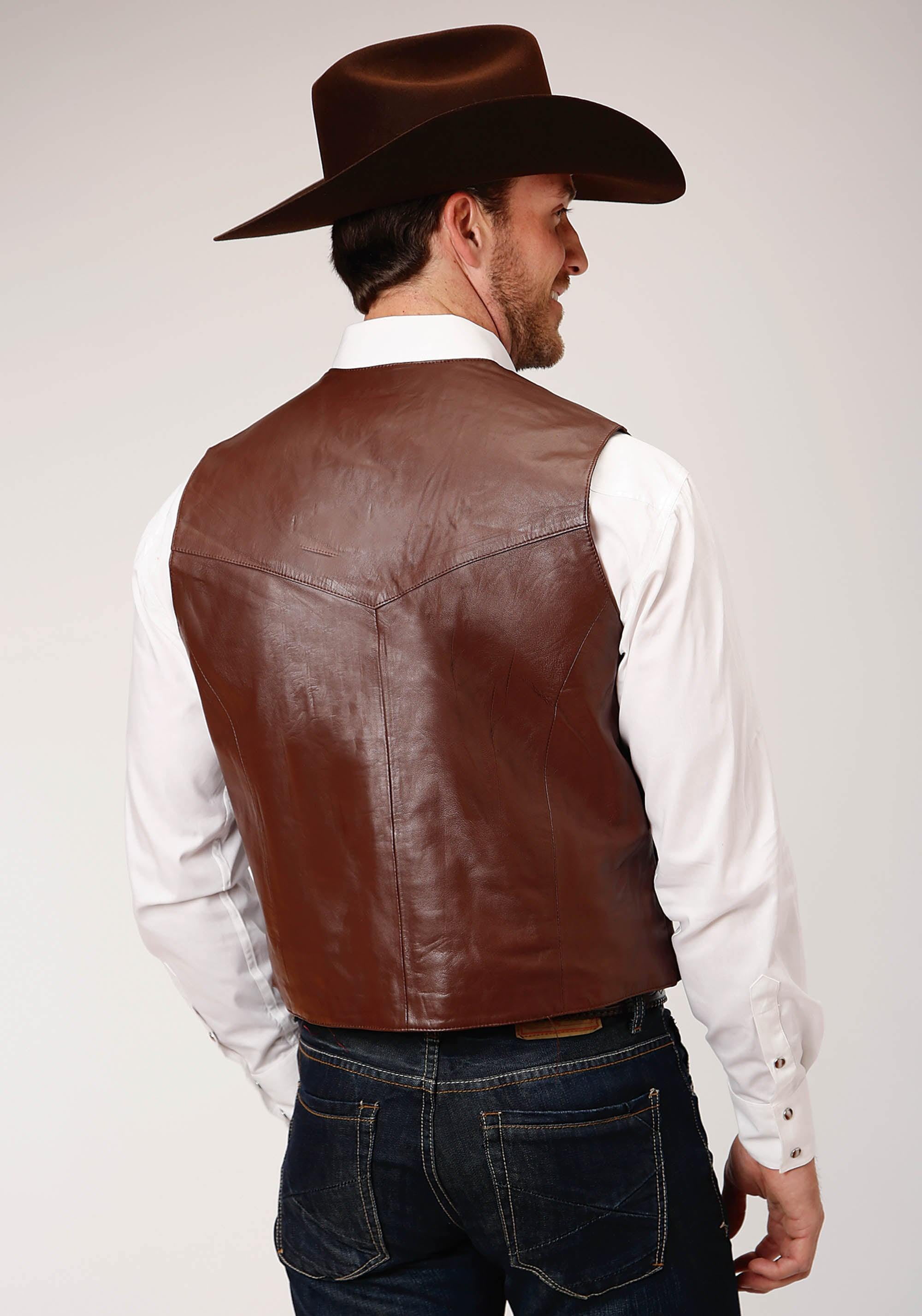 Roper Western Vest Mens Leather Vest Snap Brown 02-075-0520-0501 BR ...