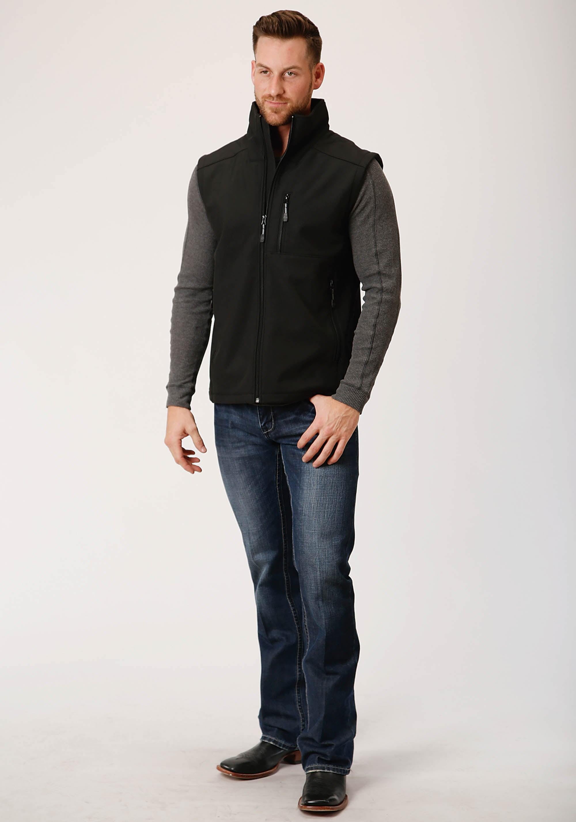 Roper Western Vest Mens Soft Shell Zip Black 03-097-0782-6002 BL ...