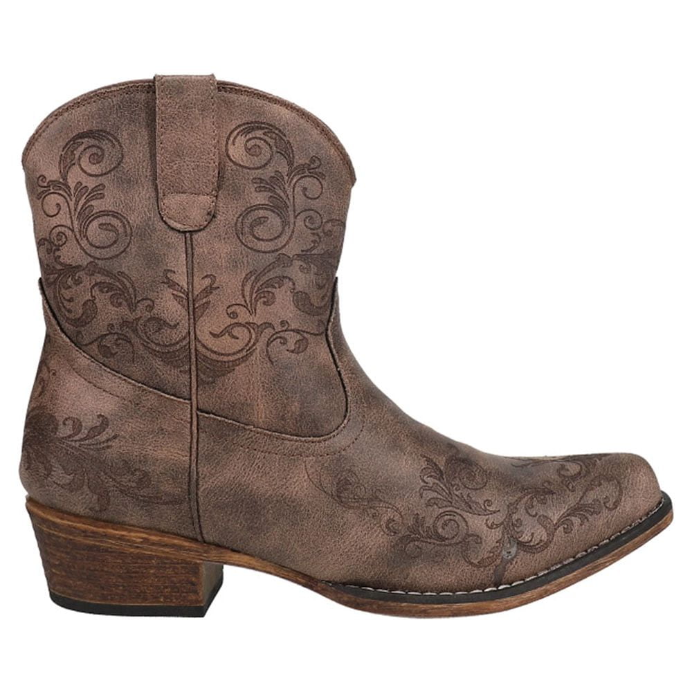 Roper Women's Short Stuff Brown Leather High-Top Ankle Boot, Western ...