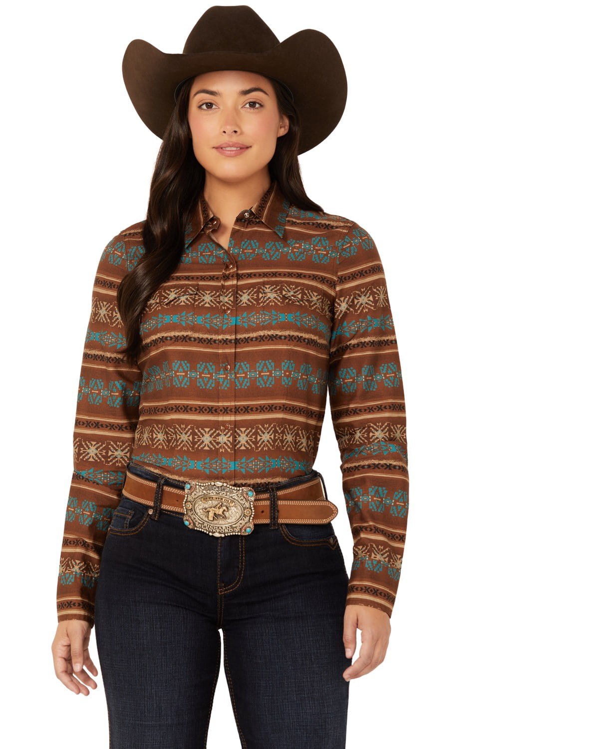 Roper Women's Southwestern Print Long Sleeve Snap Western Shirt Brown ...