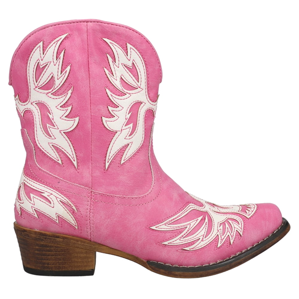 Roper Womens Amelia Tooled Inlay Snip Toe Cowboy Ankle Boots - Walmart.com