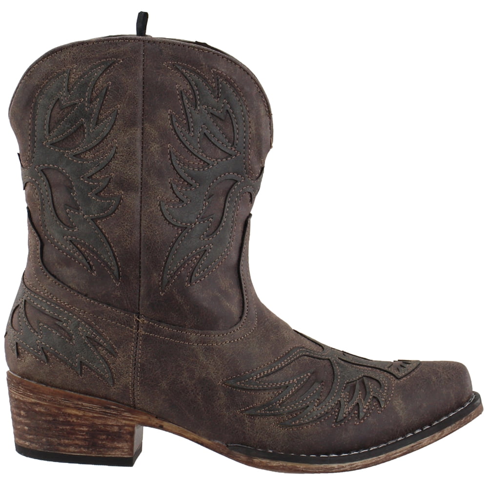 Roper Womens Amelia Tooled Inlay Snip Toe Cowboy Ankle Boots - Walmart.com