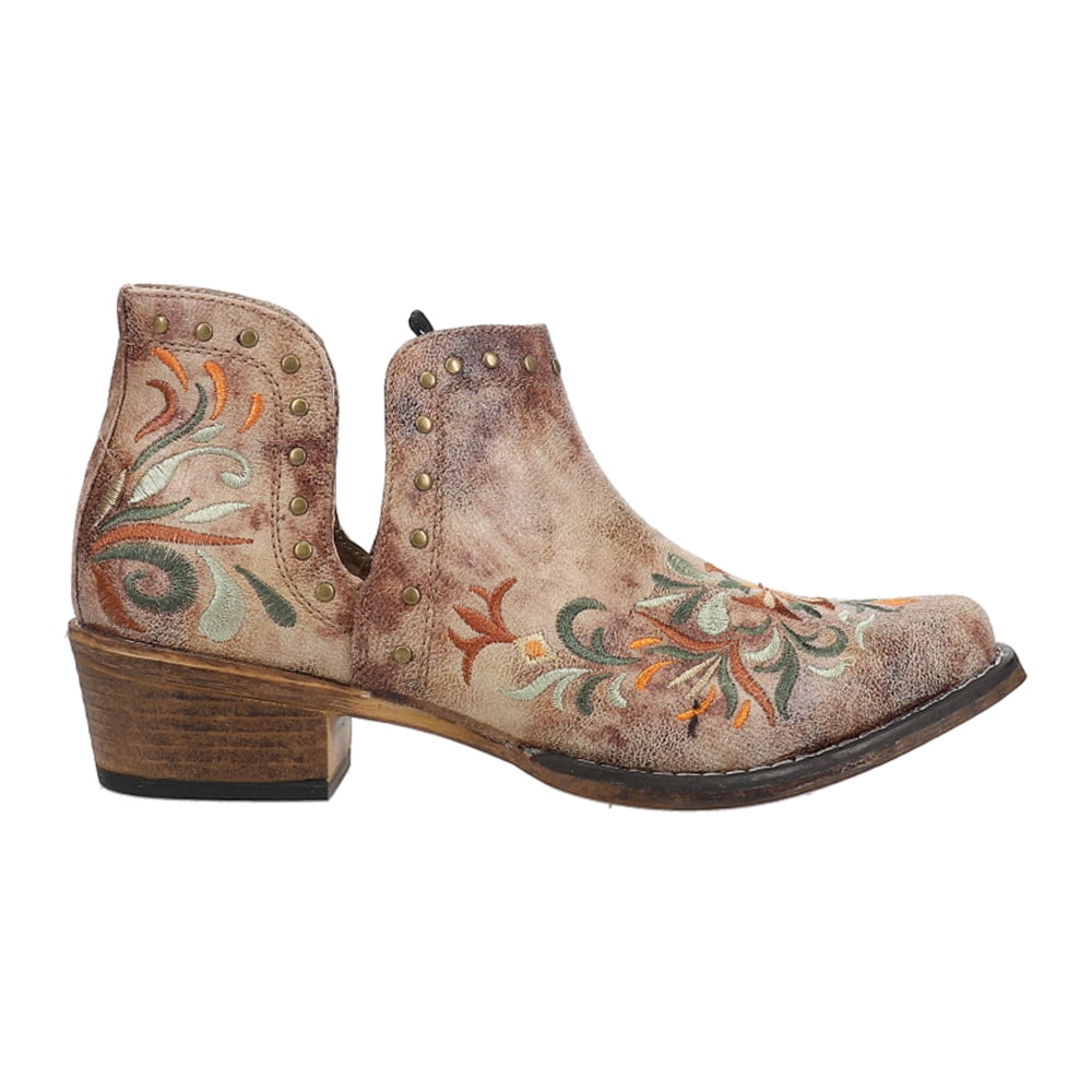 Roper Womens Ava Floral Embroidered Snip Toe Cowboy Ankle Boots ...