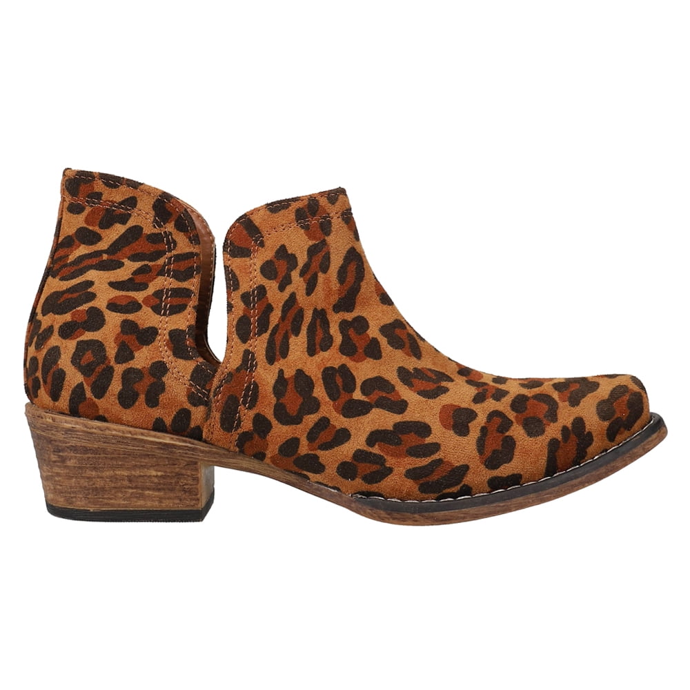 Roper Womens Ava Leopard Snip Toe Cowboy Ankle Boots - Walmart.com