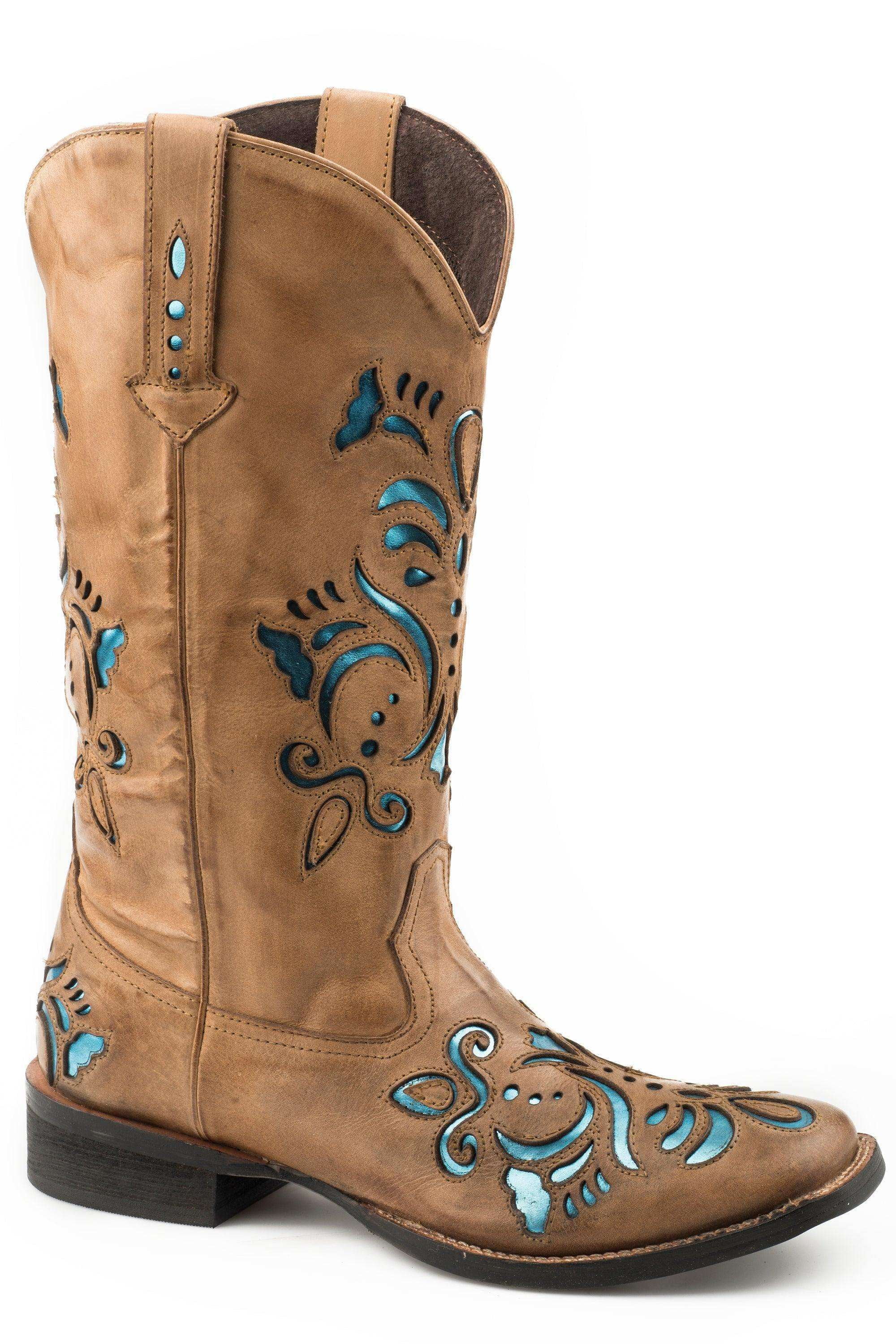 Roper Womens Belle Metallic Square Toe Cowboy Mid Calf Boots - Walmart.com