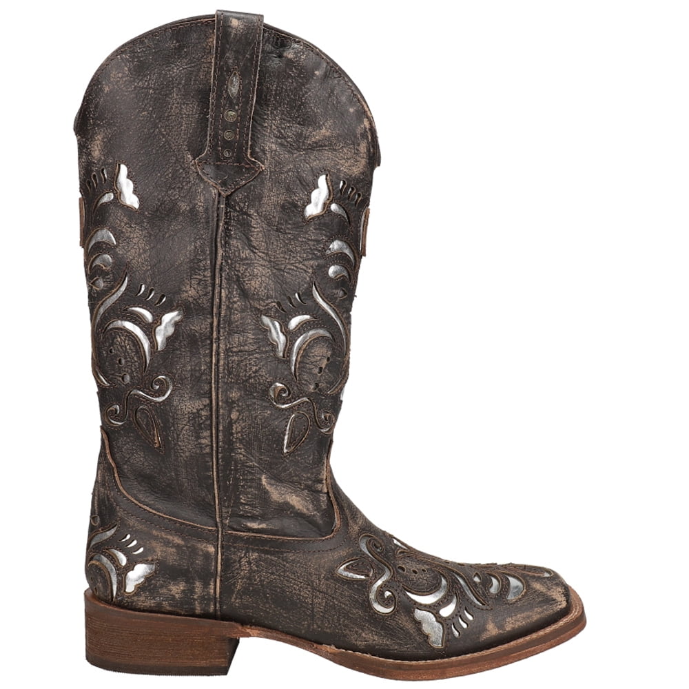 Roper Womens Belle Metallic Square Toe Cowboy Mid Calf Western Boots ...