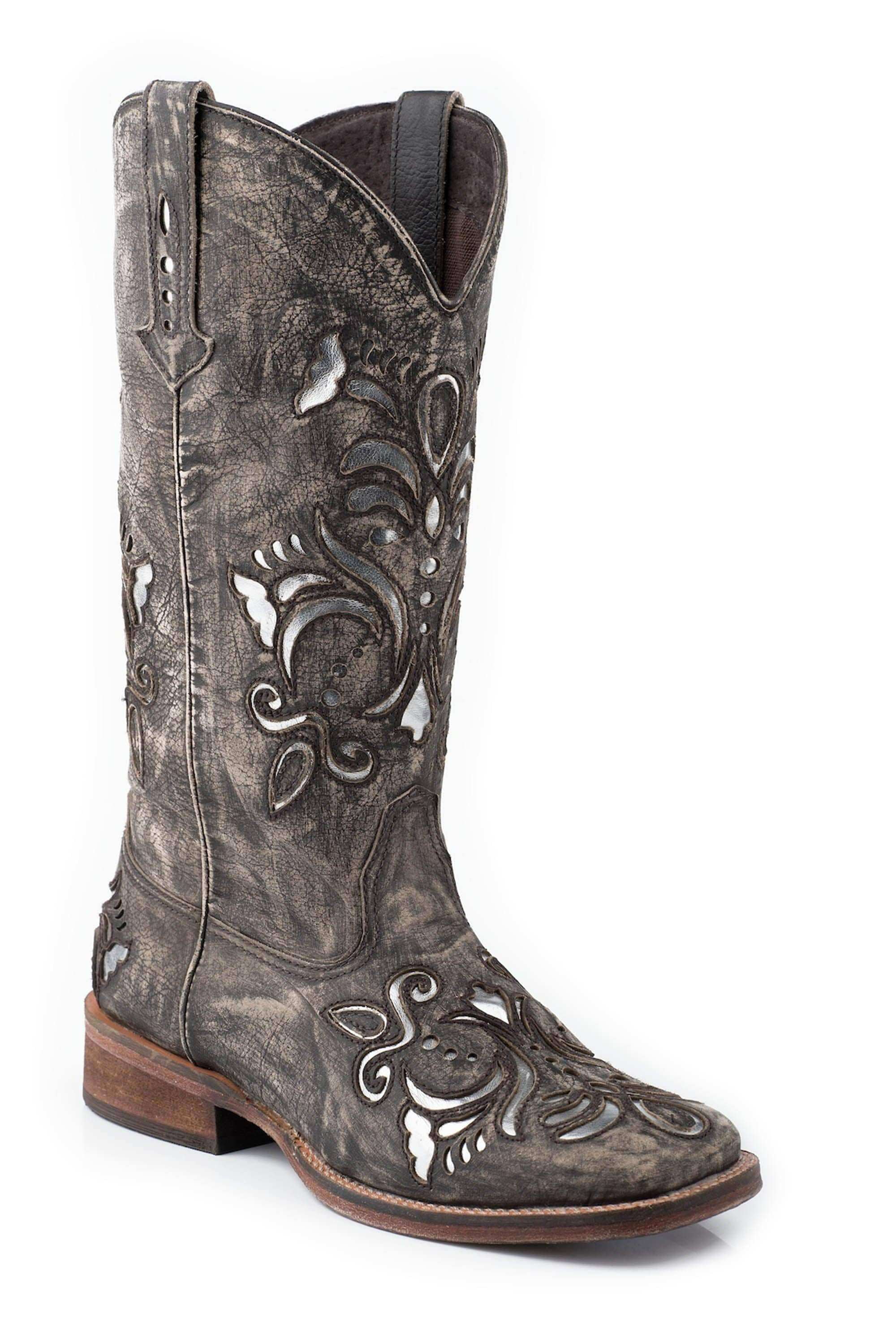 Roper Womens Belle Metallic Square Toe Cowboy Mid Calf Western Boots ...