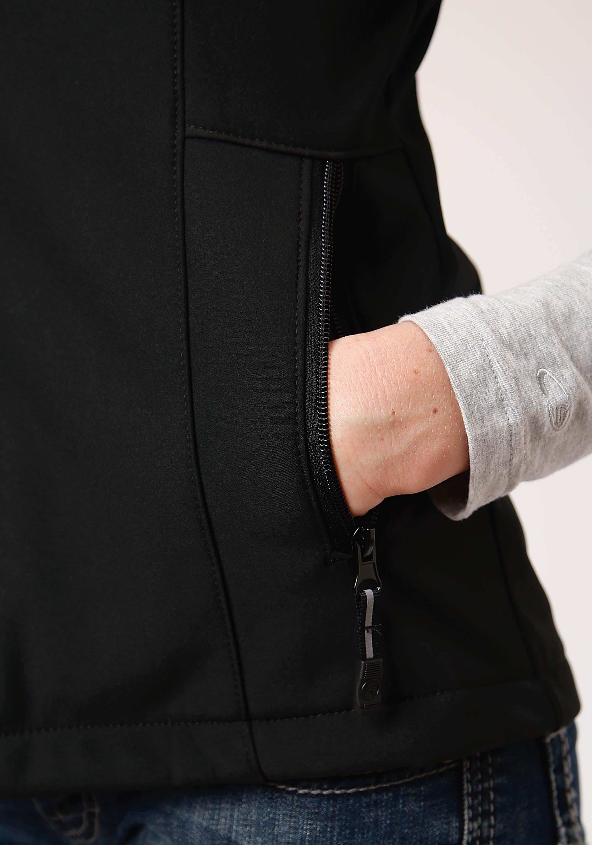 Roper Womens Black Softshell With Black Fleece Lining Zip Front Vest ...