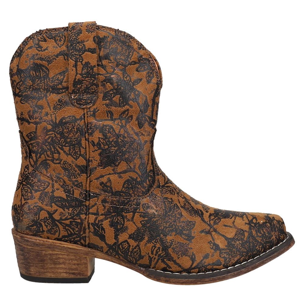 Roper Womens Emma Floral Snip Toe Cowboy Casual Ankle Boots - Walmart.com