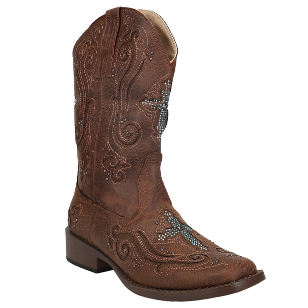 Roper Cowgirl Bling Faith Rhinestone Square Toe Casual Boots, Mid Calf ...