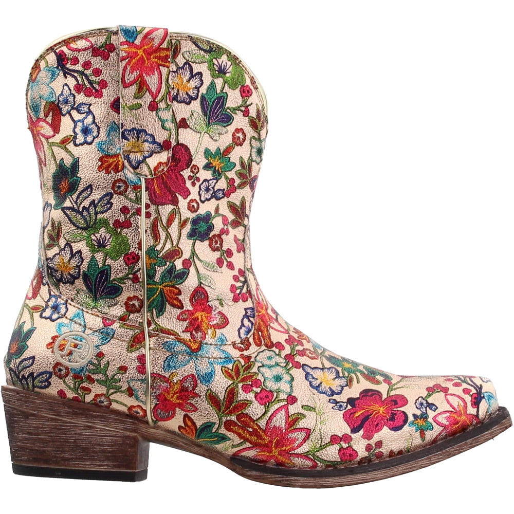 Roper Western Ingrid Floral Metallic Snip Toe Cowboy Boots, Casual ...
