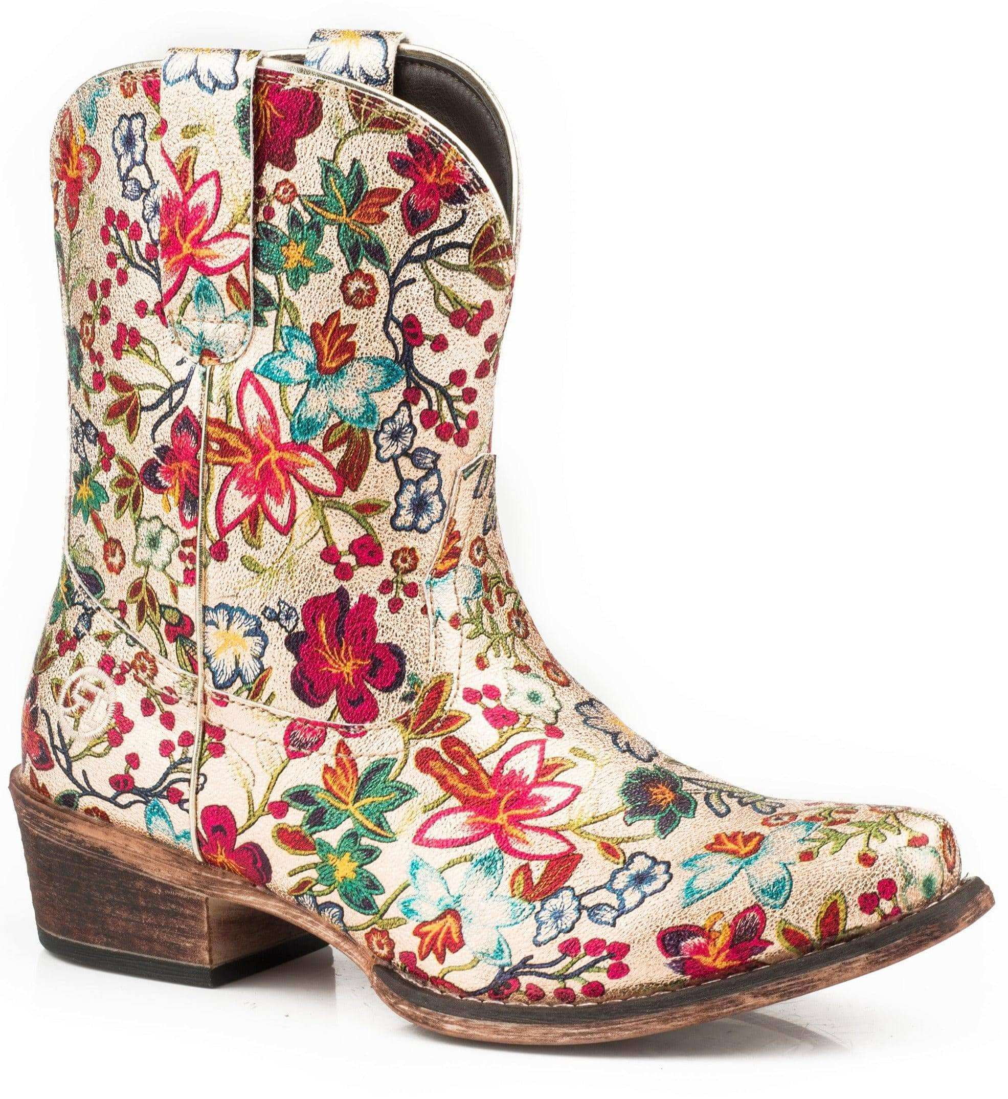 Roper Western Women's Ingrid Floral Metallic Snip Toe Casual Cowboy ...