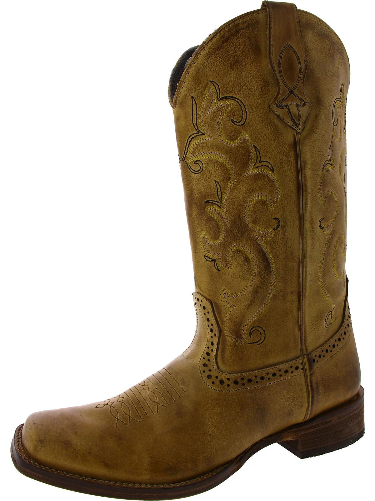Roper Womens Lindsey Leather Block Heel Cowboy, Western Boots - Walmart.com