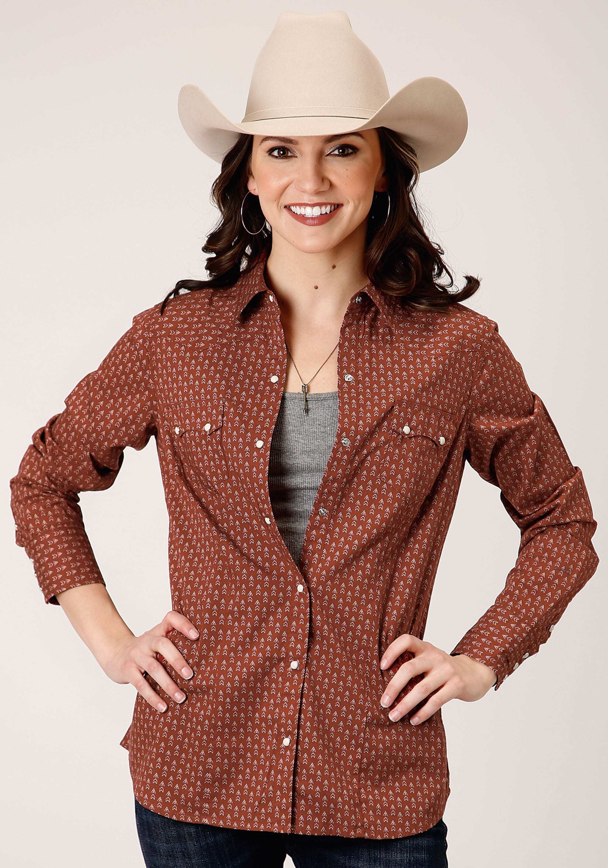 Roper Womens Long Sleeve Snap Arrow Geo Western Shirt - Walmart.com