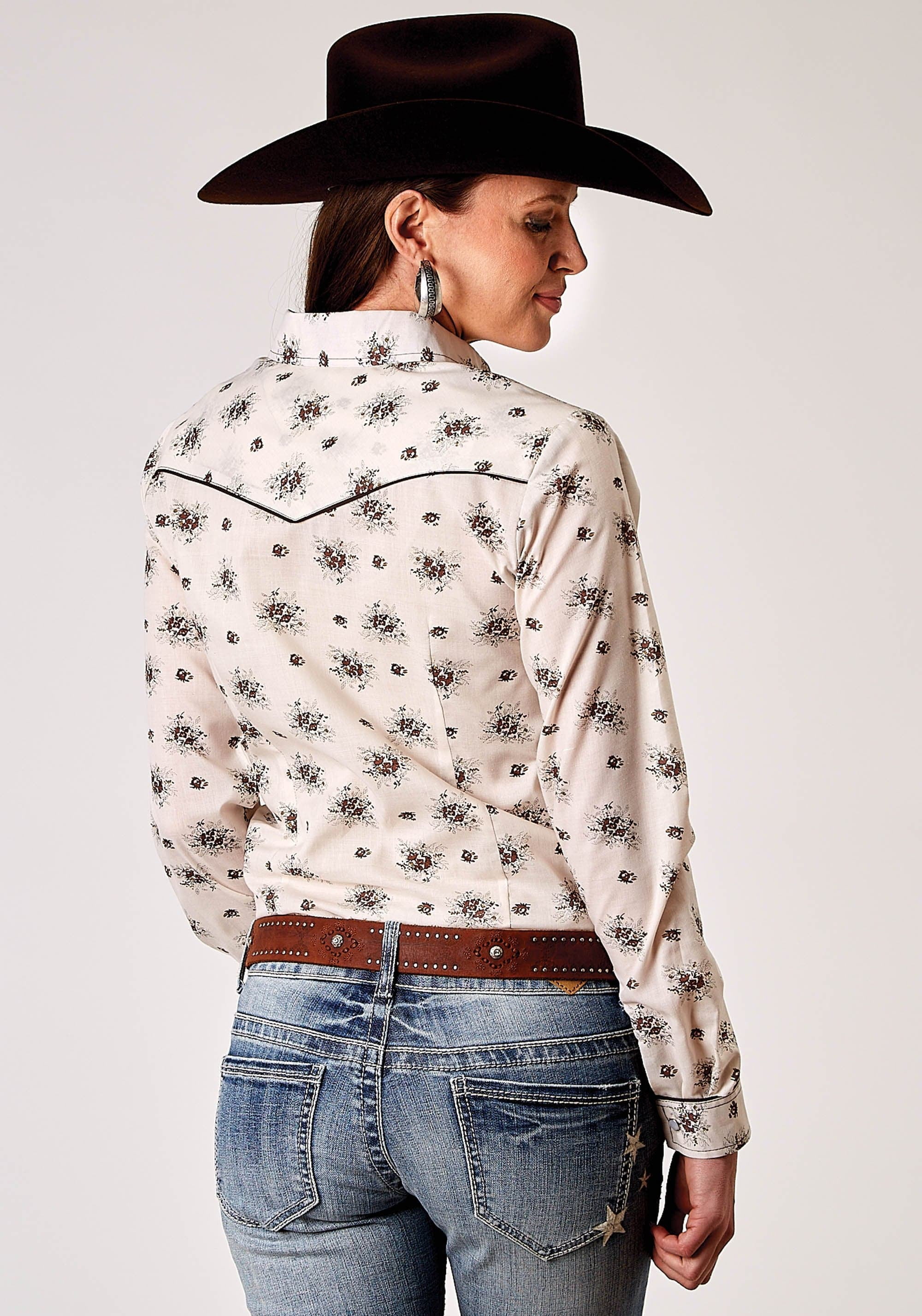 Roper Womens Long Sleeve Snap Vintage Floral Western Shirt With Solid Piping On Front And Back ...