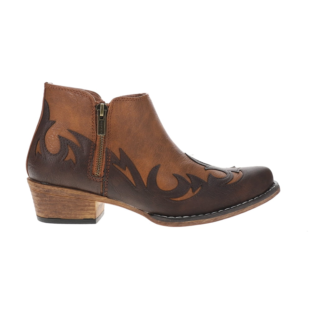 Roper Womens Lorene Tooled Inlay Snip Toe Cowboy Ankle Boots - Walmart.com
