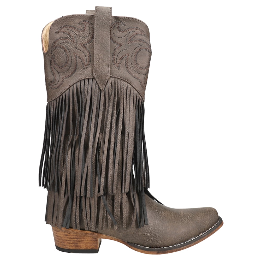 Roper Womens Rickrack Embroidery Fringe Snip Toe Cowboy Mid Calf Boots ...