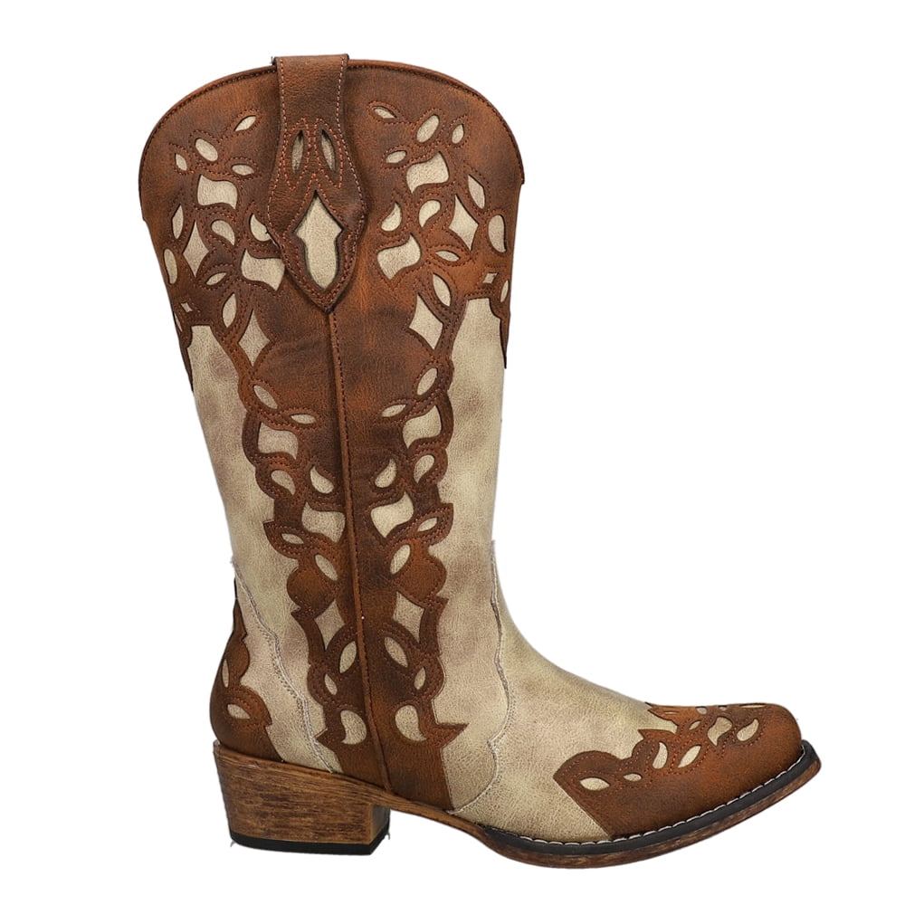 Roper Womens Riley Triad Tooled-Inlay Snip Toe Cowboy Casual Boots Mid ...