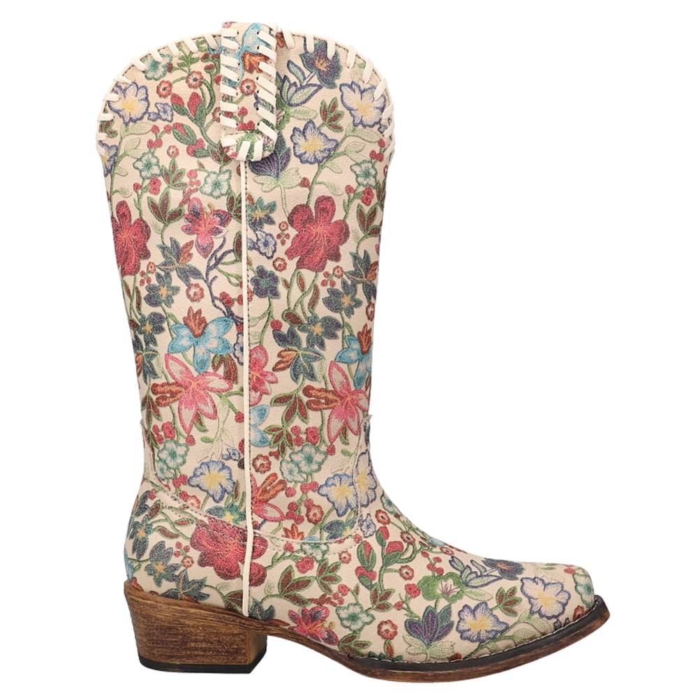 Roper Womens Riley Whip Floral Snip Toe Cowboy Mid Calf Boots - Walmart.com