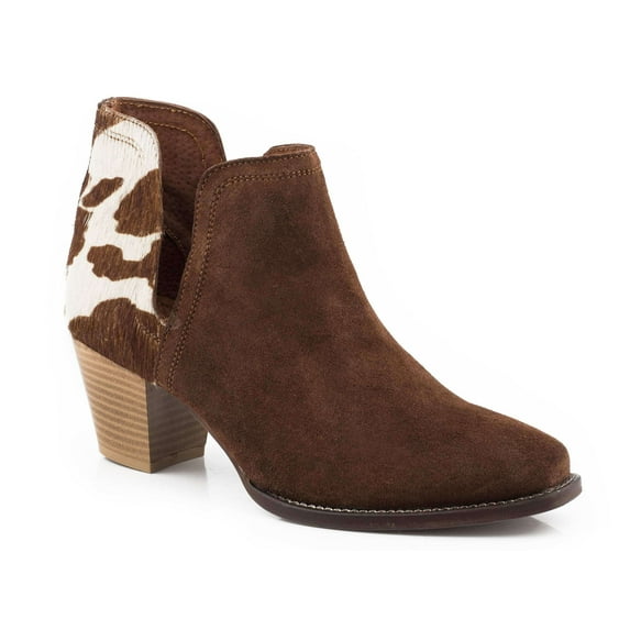 Roper Womens Rowdy Cow Print Pointed Toe Cowboy Ankle Boots - Walmart.com
