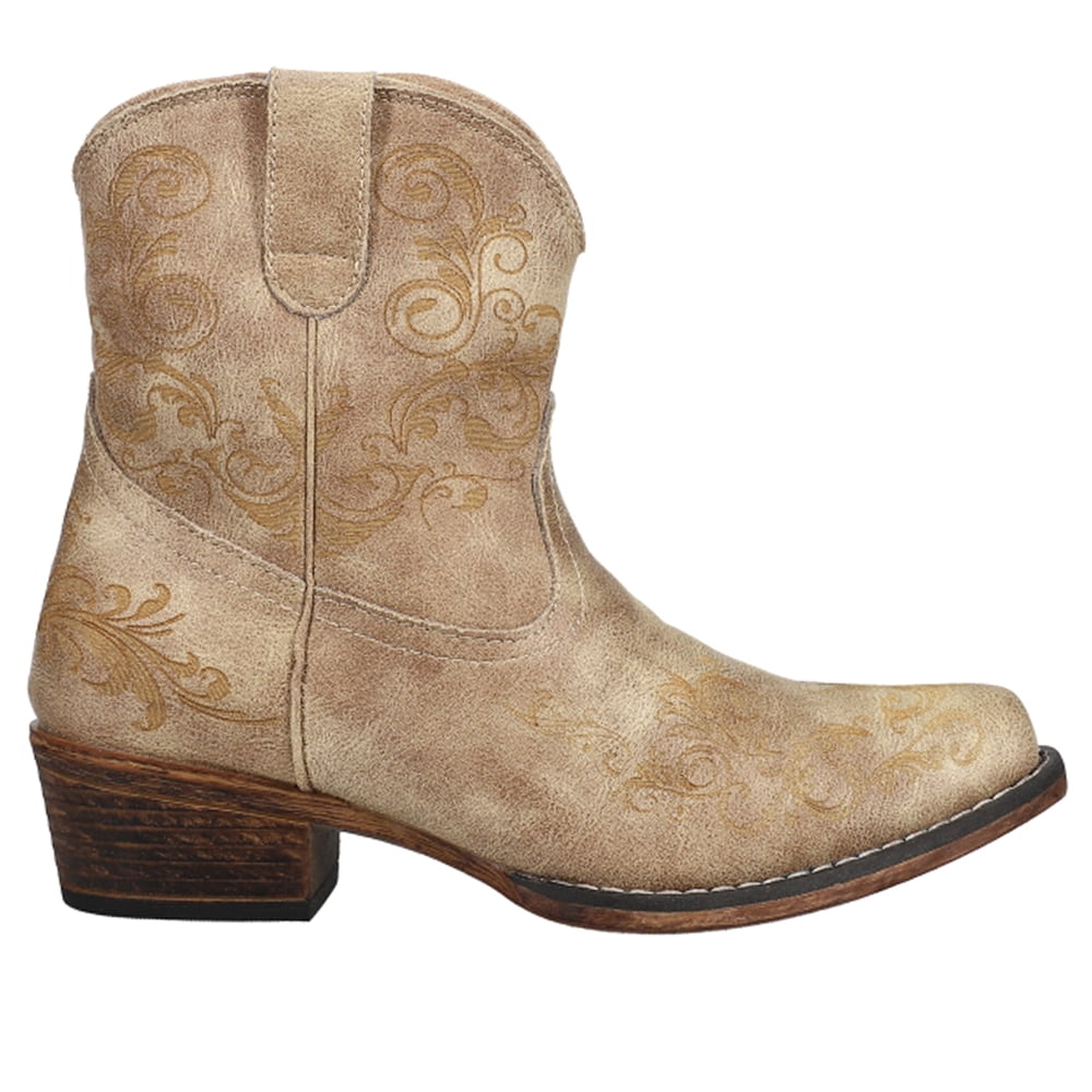 Roper Womens Short Stuff Embossed Snip Toe Cowboy Ankle Boots - Walmart.com