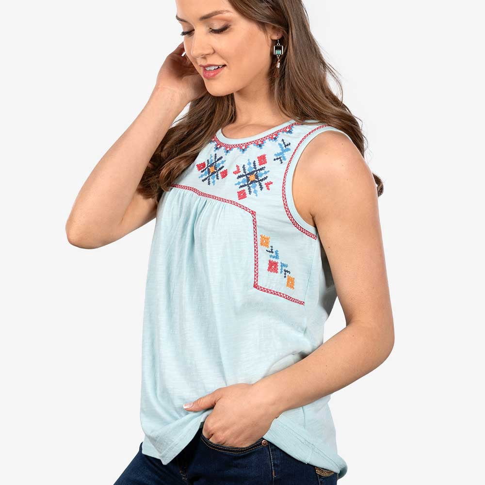 Roper Womens Sleeveless Cotton Slub Jersey Tank Top With Embroidery ...