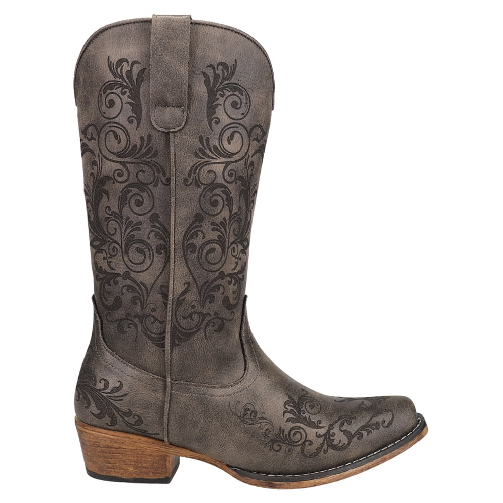 Roper Womens Tall Stuff Embroidery Round Toe Cowboy Mid Calf Boots ...