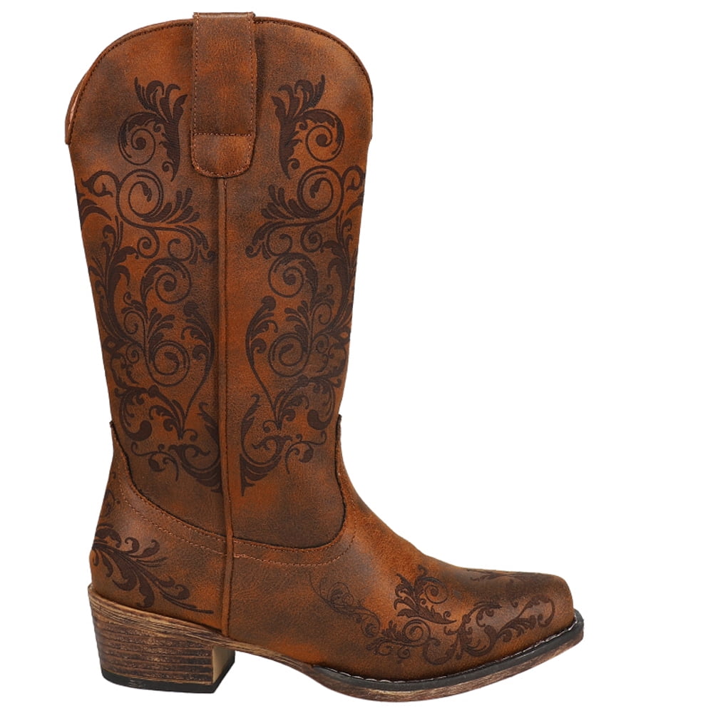 Roper Womens Tall Stuff Snip Toe Cowboy Mid Calf Boots - Walmart.com