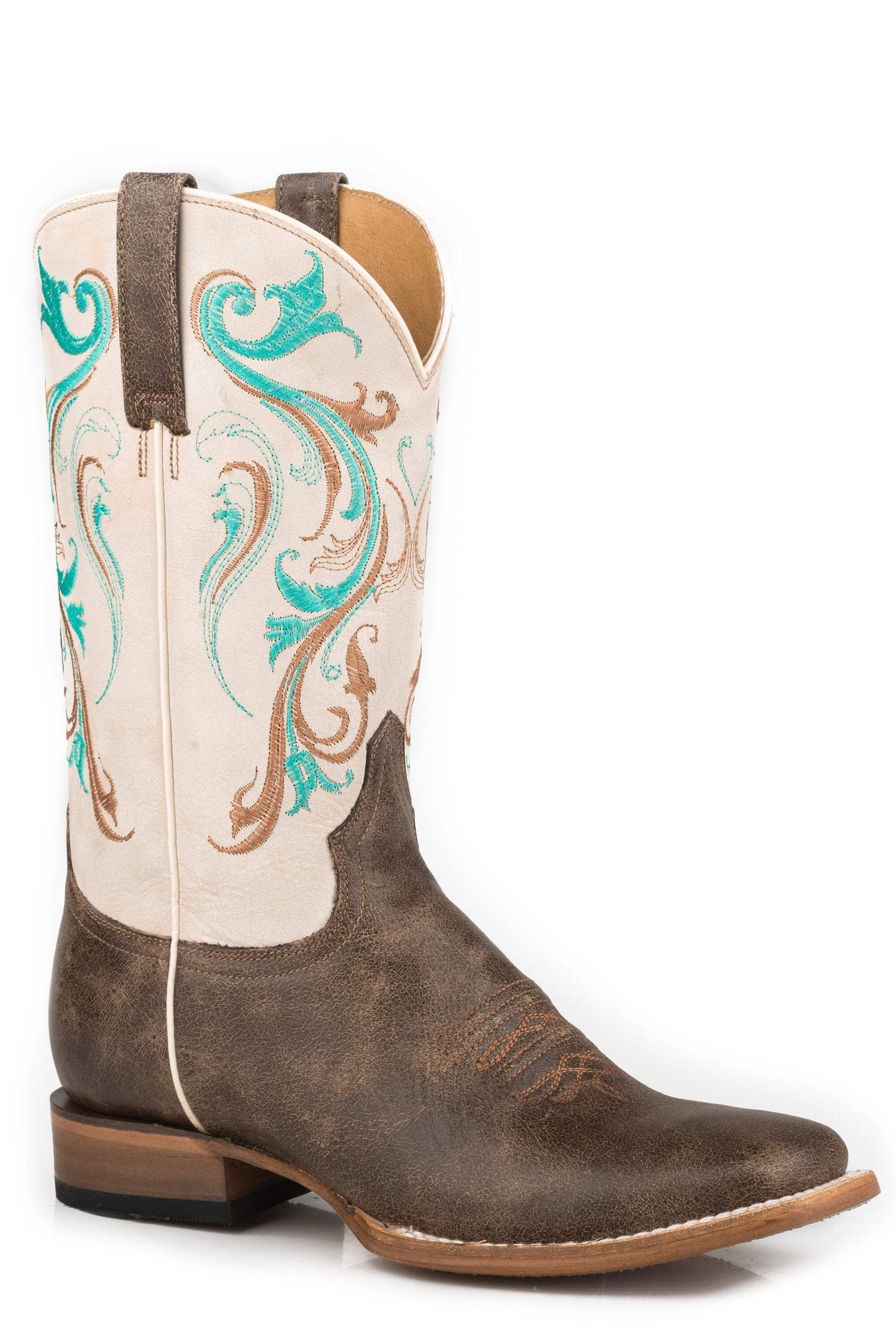 Roper Womens Vintage Brown Leather Vamp Boot With White Leather Shaft ...