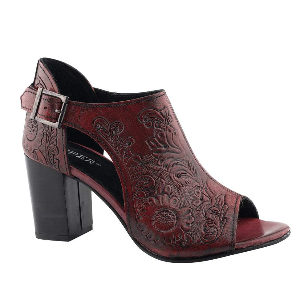 Roper Womens Women's Hand Tooled Leather Sandal 5.5 M Red - Walmart.com