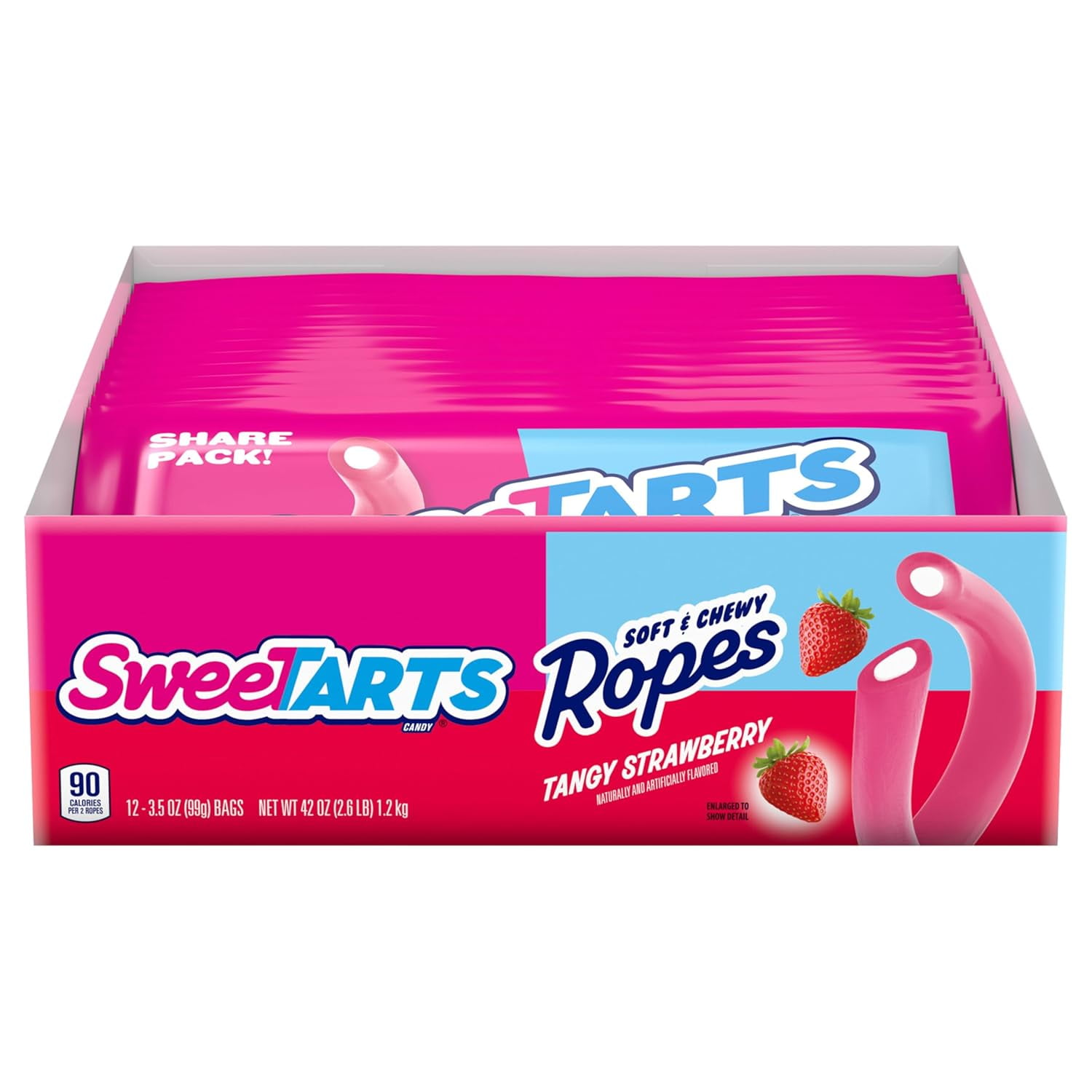 Ropes, Candy, Tangy Strawberry, Soft and Chewy, 3.5 oz (Pack of 12 ...